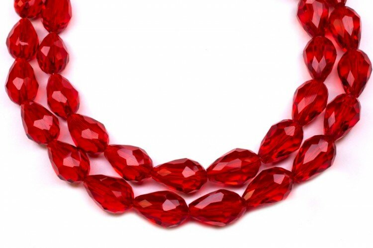 Бусина стеклянная граненая Капля 15х10мм, цвет красный, гальваническое покрытие, 503-036, 10шт