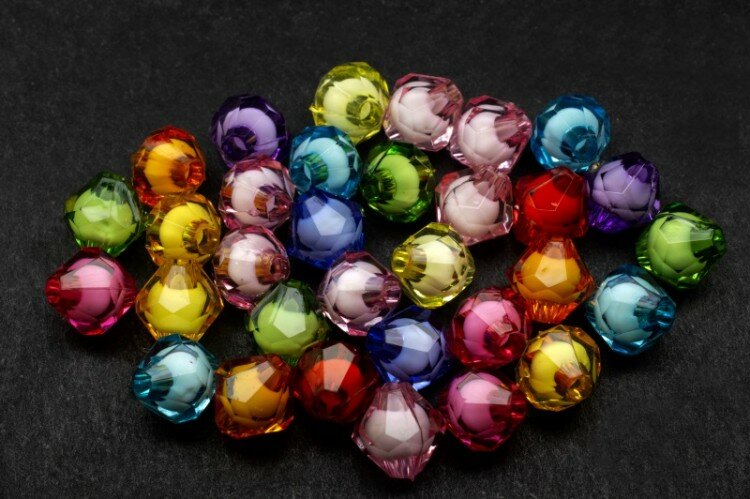 Бусины акриловые Биконус 8х8мм, отверстие 2мм, ассорти цветов, 540-327, 10г (около 40шт)