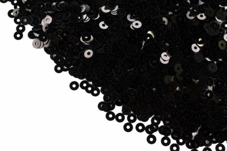 Итальянские пайетки Brambilla Paillettes плоские 3мм, цвет Nero Lustre, 1022-214, 3 грамма