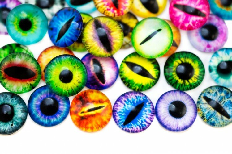 Кабошон стеклянный круглый с принтом Глаз, 14х5мм, микс цветов, 2030-044, 10шт