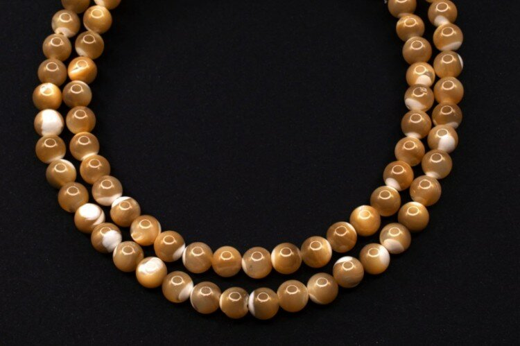 Бусина круглая из ракушки 6мм, отверстие 0,8мм, цвет бежевый, 526-029, 2шт