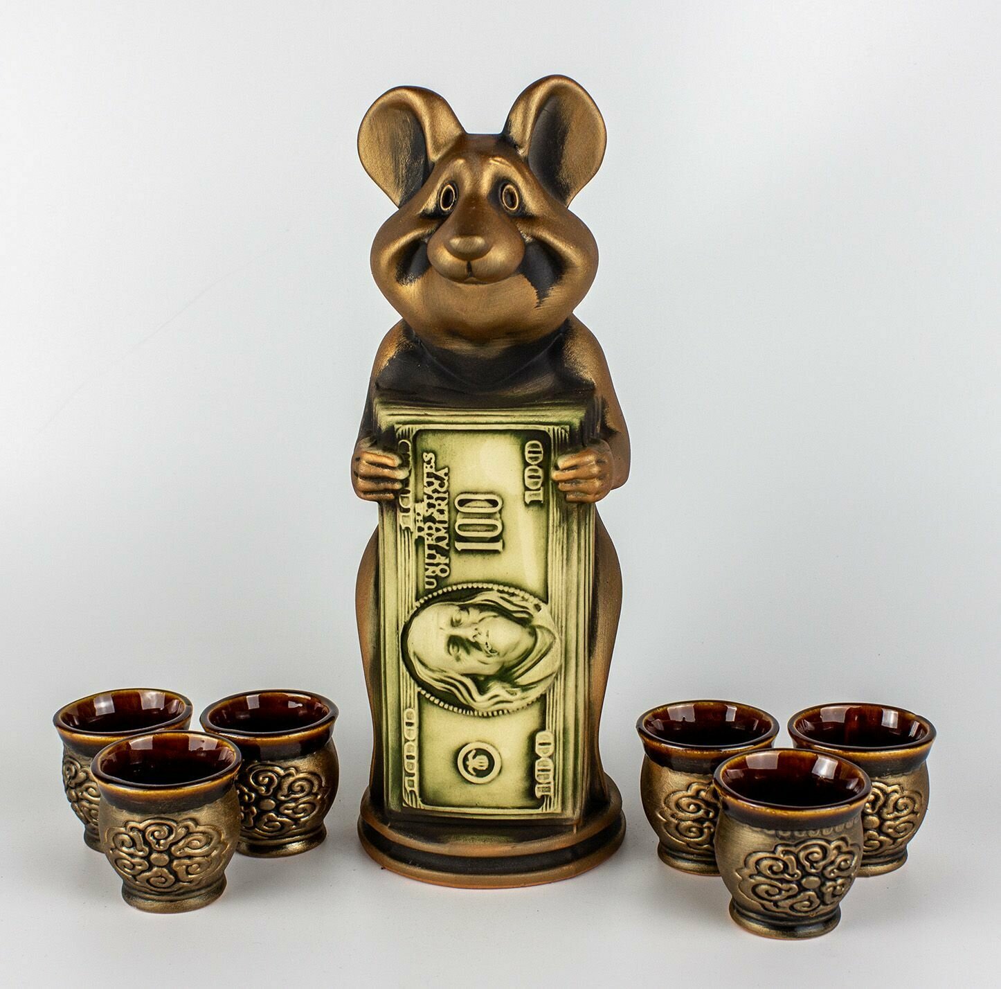 Набор для спиртных напитков "Крыса с долларом", керамика, 7 предметов