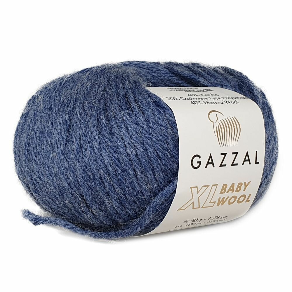 Пряжа BABY WOOL XL (Gazzal), синий джинс - 844, 40% мериносовая шерсть, 40% акрил, 20% кашемир ПА, 5 мотков, 50 г, 100 м.