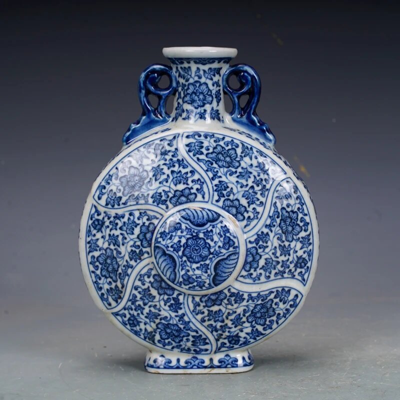 Антикварная фарфоровая ваза Qing Dynasty Qianlong синяя и белая, Синий