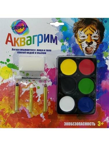 Аквагрим (6 цветов, 3 карандаша, спонж, аппликатор, в блистере, от 3 лет) КС-3598, (Рыжий кот)