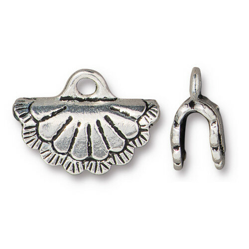 Концевики 18.7х13мм (ширина 17.5мм), TierraCast, зажимы для ленты, Веер, базовый материал - оловянный сплав, посеребренный с чернением, пара