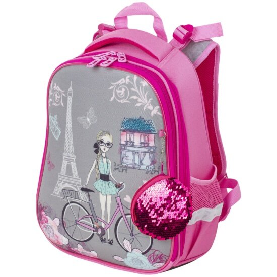 Ранец Brauberg PREMIUM, 2 отделения, с брелком, Paris cycling, 38х29х16 см, 227813