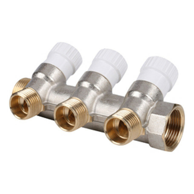 STOUT латунный коллектор с 3 выходами 3/4x1/2 НР и регулируемыми вентилями