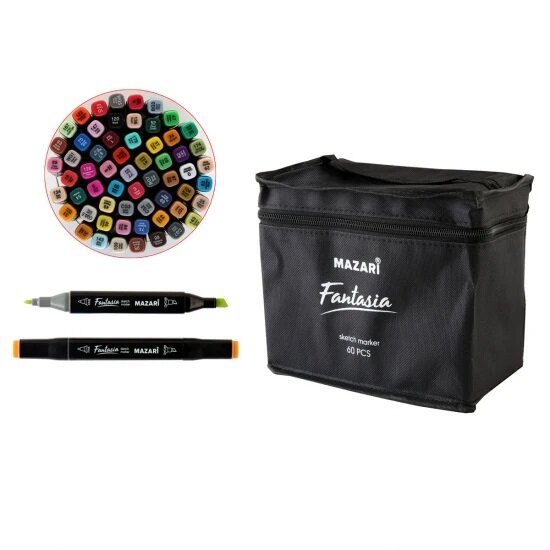 Набор маркеров для скетчинга двусторонних Mazari TERSO BLACK, 60 цветов
