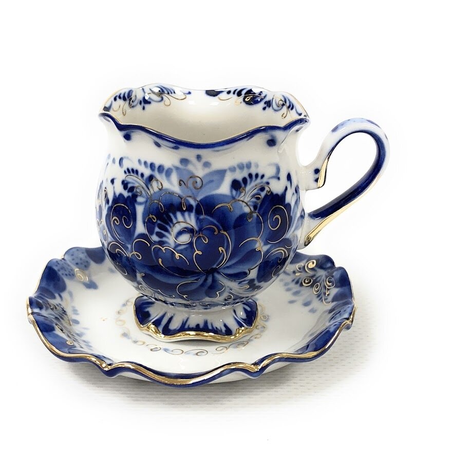 Кофейная пара "Тюльпан" в золоте 120 мл гжель фарфор ручная работа