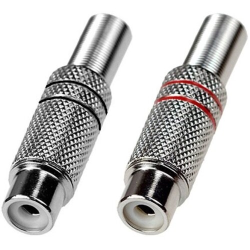 Гнездо RCA Premier 1-209 два серебристых разъёма на кабель - красный/черный
