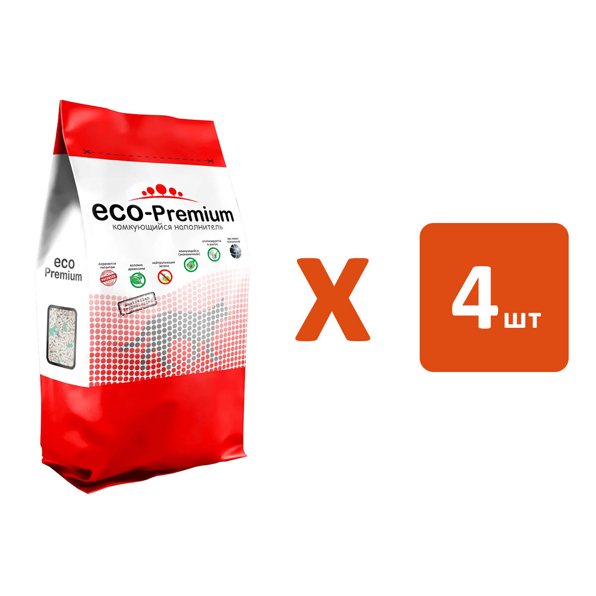 ECO-PREMIUM GREEN наполнитель древесный комкующийся для туалета кошек без запаха зеленый (1,9 кг х 4 шт)