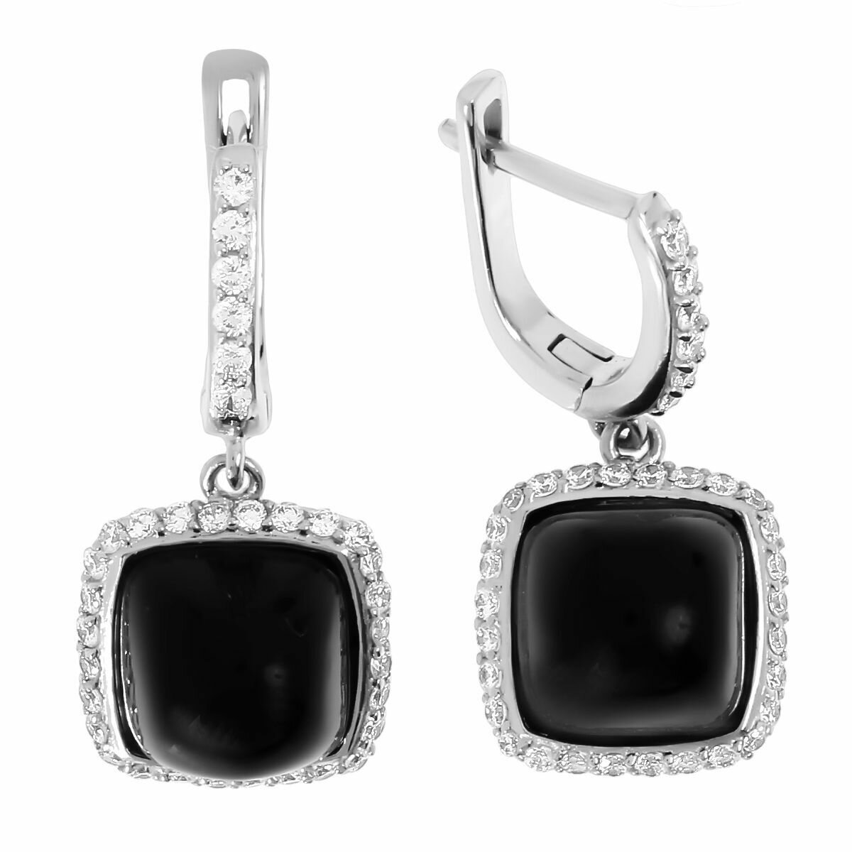 Серьги, серебро, 925 проба, родирование, фианит, оникс