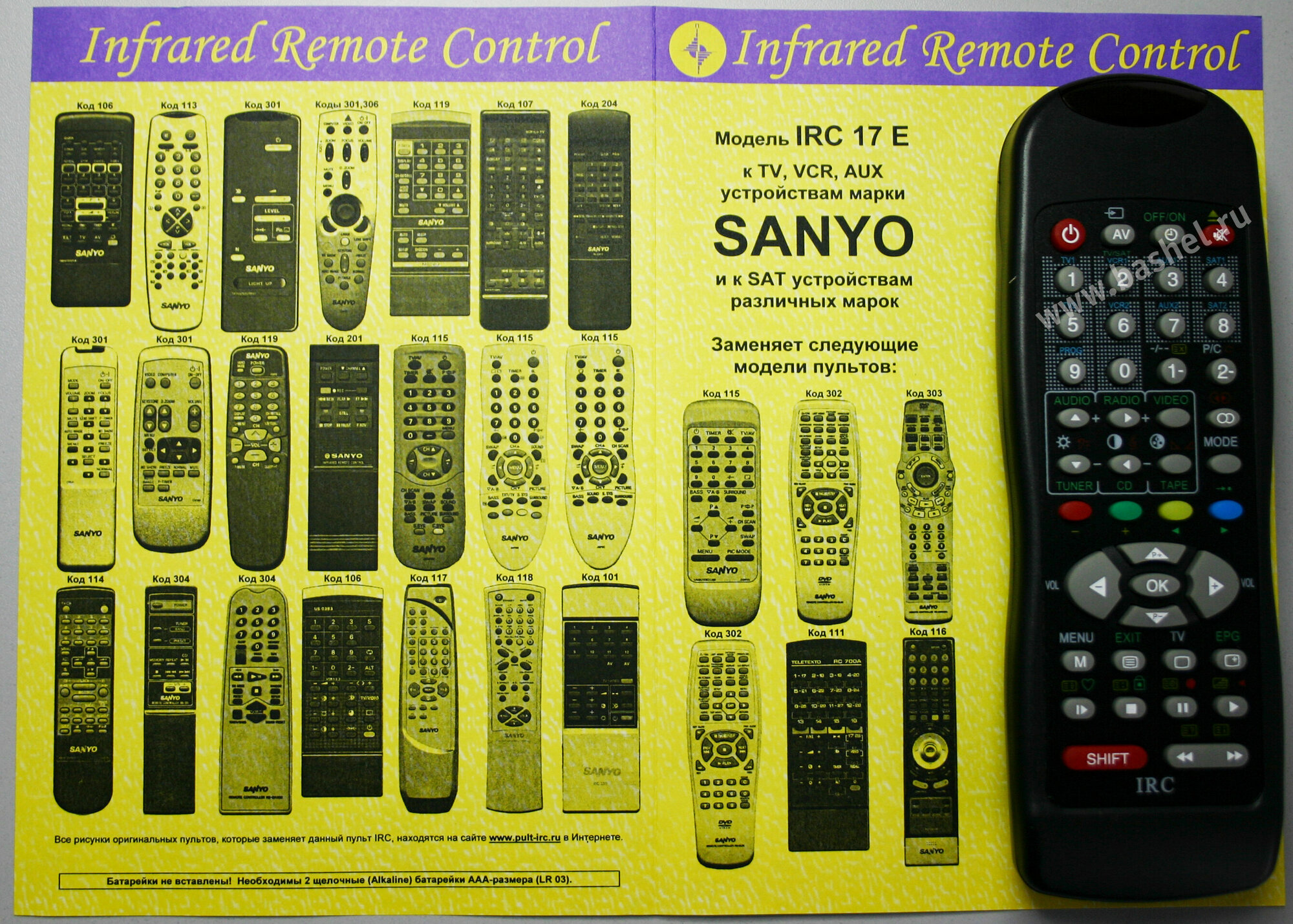 IRC17E (ТВ SANYO), Пульт ДУ