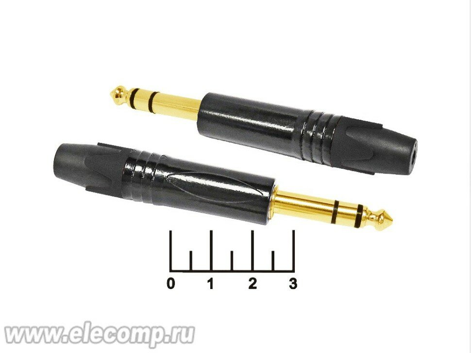 Разъем AUD 6.3 штекер стерео gold черный LAIHE-JS