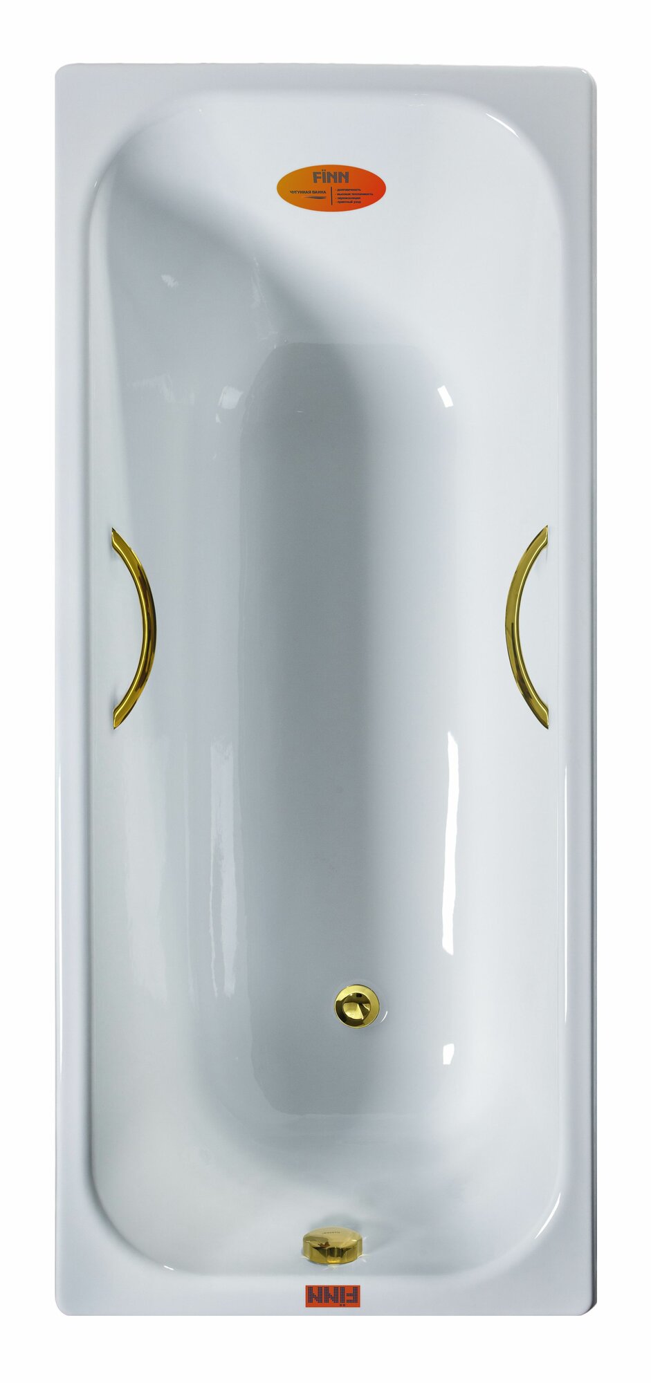 Чугунная ванна Finn Sonata 170x70x44 с дугообразными золотыми ручками