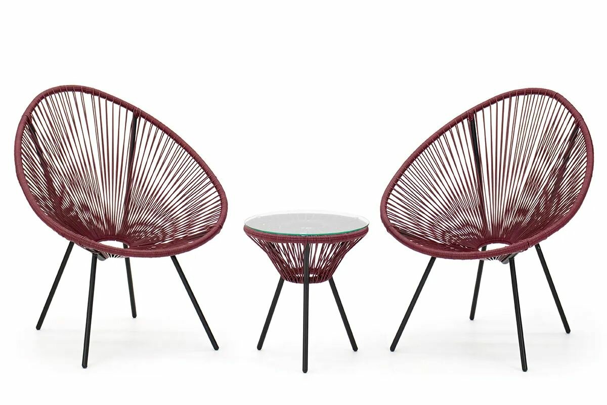 Комплект плетеной мебели KORNERA "Акапулько" на 2 персоны, каркас черный, искусственный ротанг винный