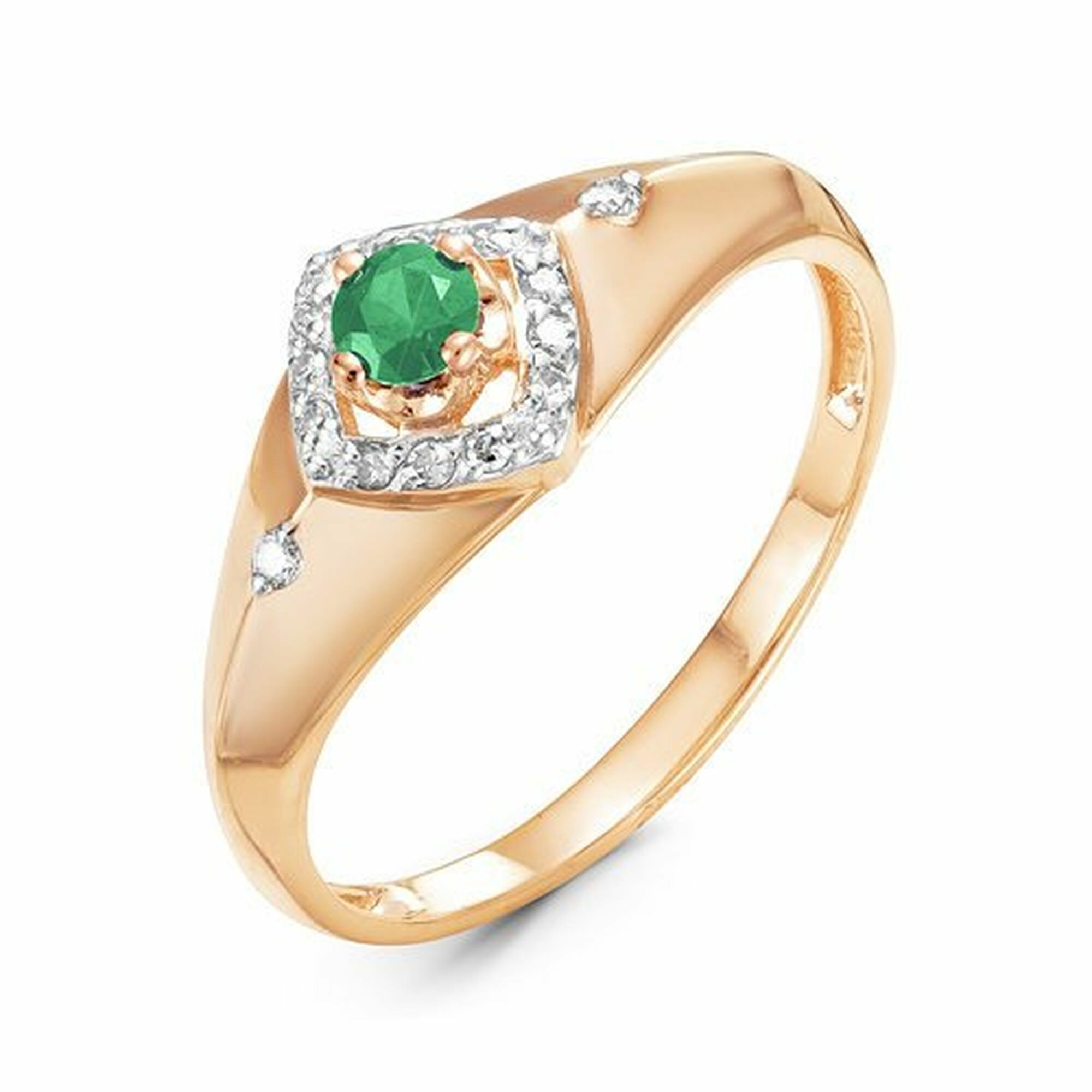 Кольцо, красное золото, 585 проба, изумруд, бриллиант