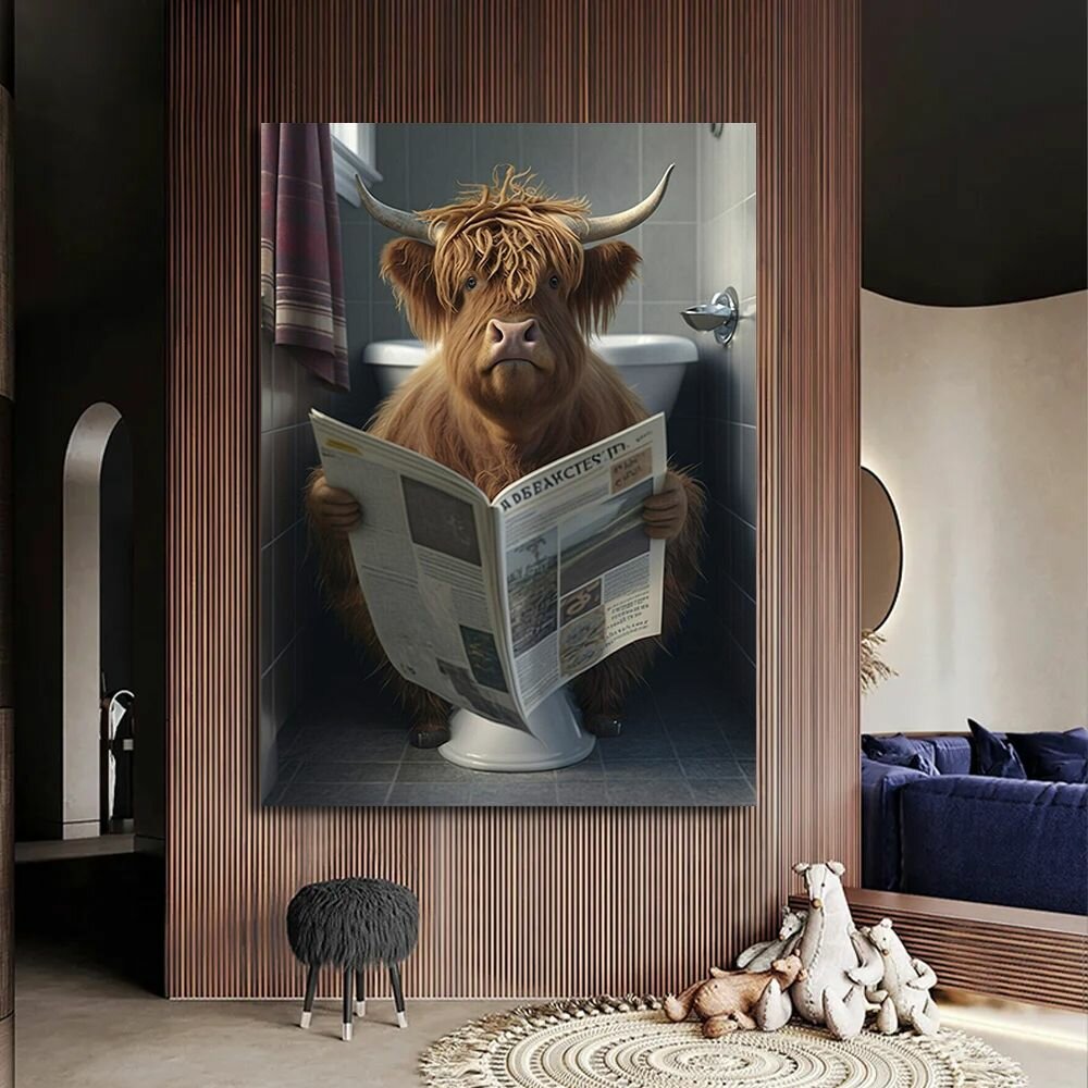 Картина "Бычок читает", холст, на подрамнике, техника печати, 40x30 см