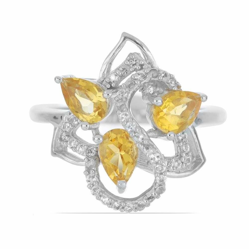 Кольцо, серебро, 925 проба, родирование, цитрин, топаз