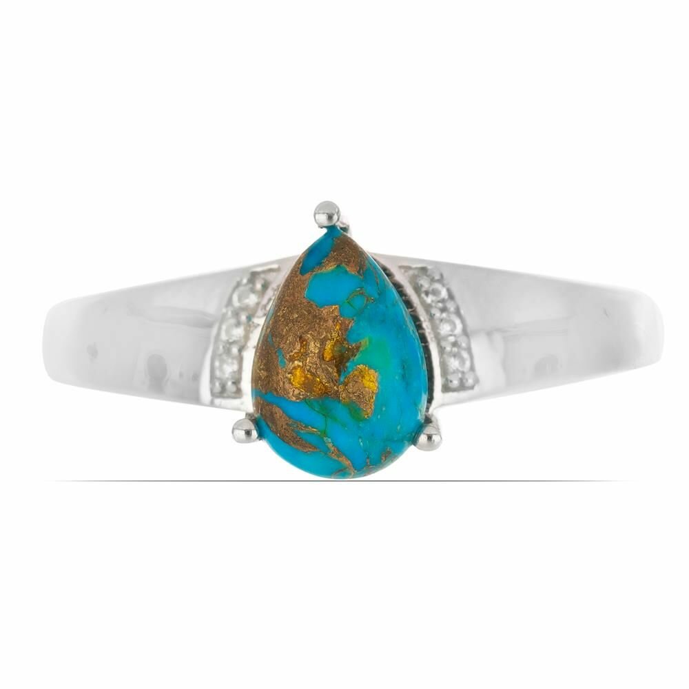 Кольцо, серебро, 925 проба, родирование, бирюза, топаз
