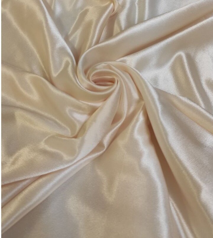 Ткань плательная, креп-сатин, ширина 1.5 м, кремовый, глянцевая, отрез 2 м