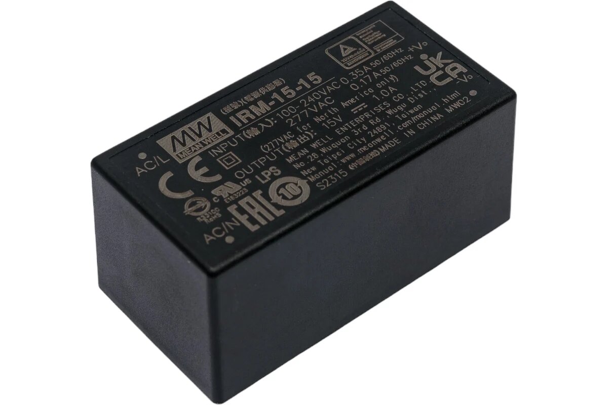 Mean Well IRM-15-15 AC/DC источник питания 15 Вт для промышленных нагрузок для систем