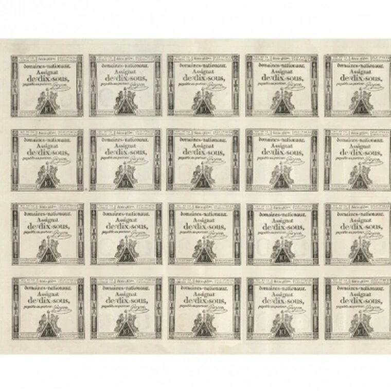 Блок-сцепка боны Французского Королевства 10 солей 1792, сувенирная копия, банкноты и купюры редкие коллекционные