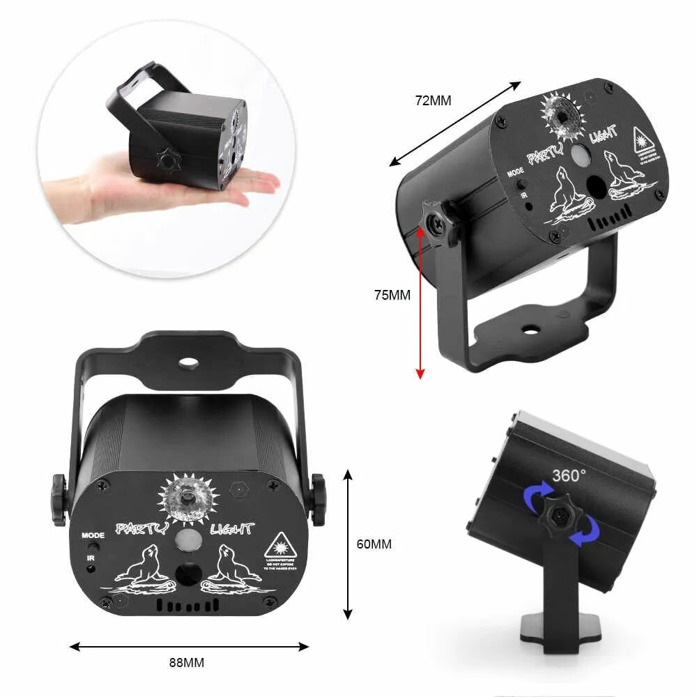 Мини лазерный проектор 60 рисунков. Светомузыка (Цветомузыка) с пультом дистанционного управления для дома или небольших помещений.