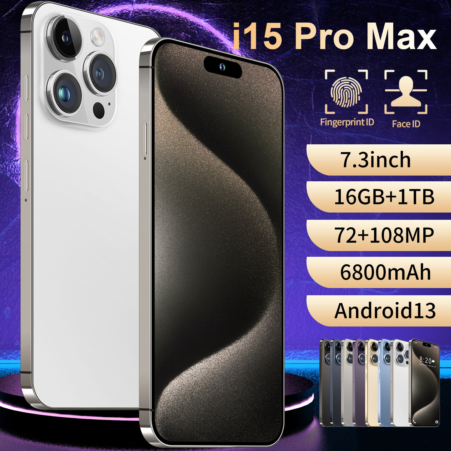 Смартфон i15 Pro Max, камера 72+108 МП, ОС Android 14, 5G, 1 TB, белый — купить в интернет ...