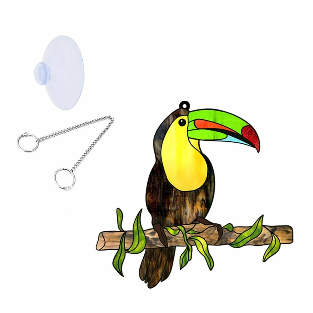 Витражные птицы, подвешиваемые к окну с акриловым мультяшным орнаментом