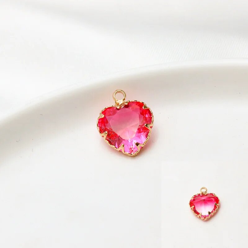 Позолоченная подвеска-сердце из латуни с цирконом Розовый, 11