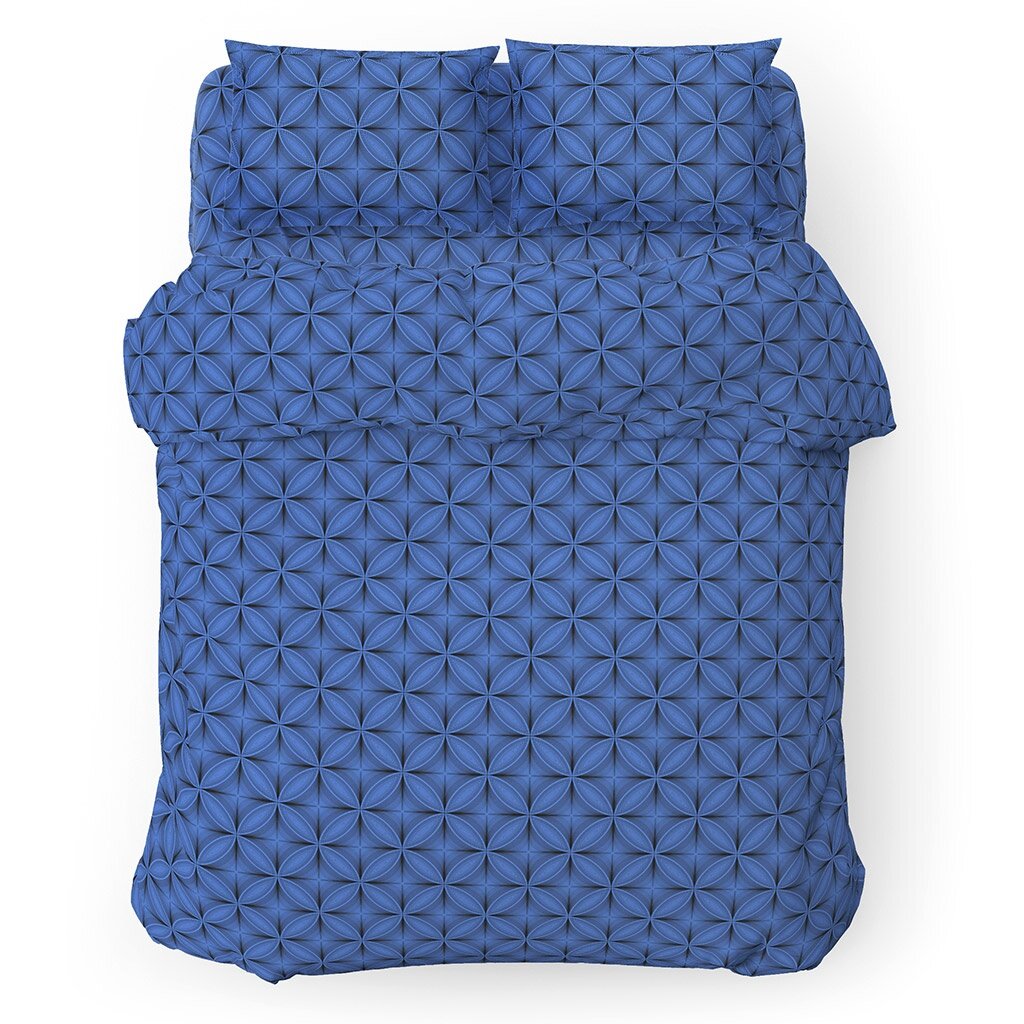 Комплект постельного белья Домашняя Мода Евростандарт "Энигма" василек, 4 предмета: пододеяльник 200х215 см, простыня 220х240 см, 2 наволочки 70х70 см, поплин, хлопок (КПБ-Ек-4-70/70/2)