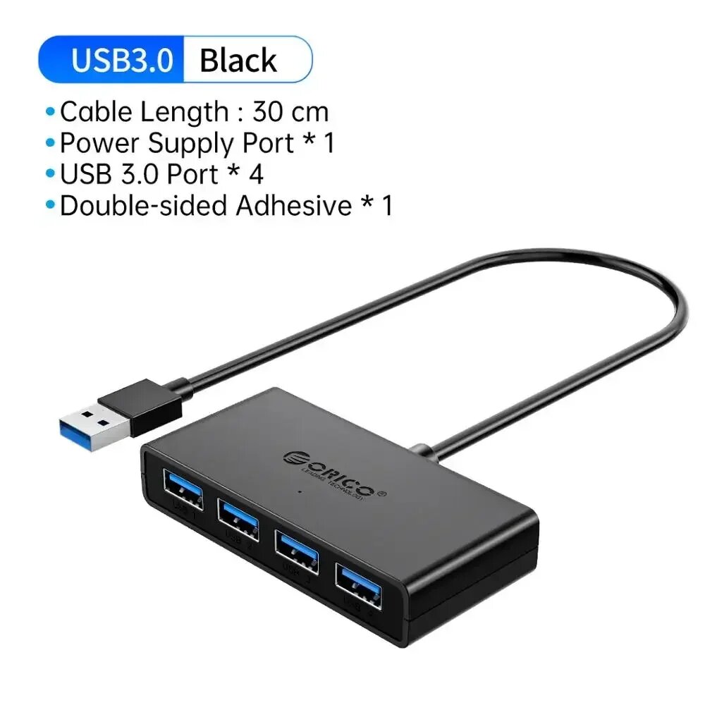 ORICO 4-портовый USB 3.0 концентратор с питанием Black 30 CM