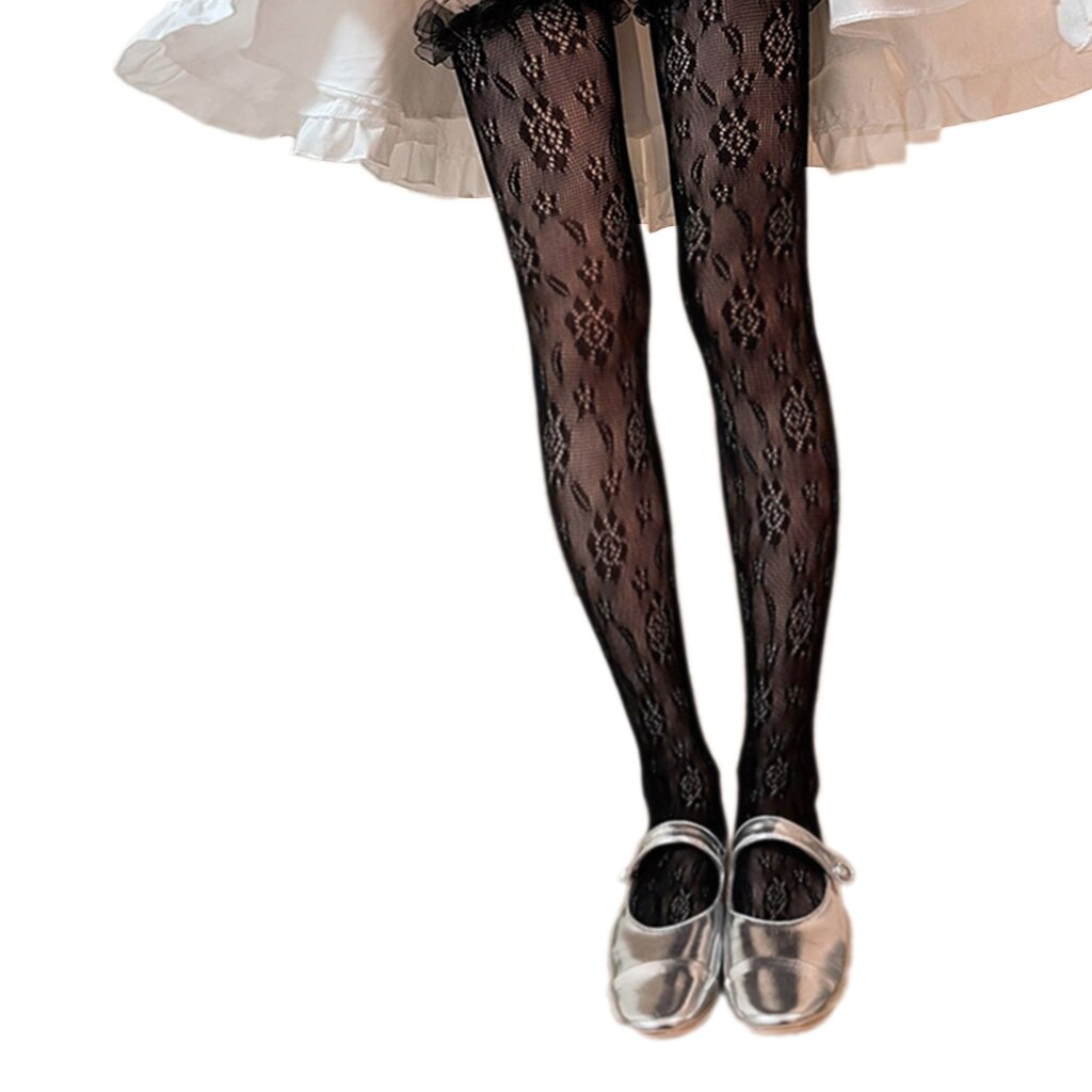 Женские японские прозрачные чулки с цветочным узором в сеточку до бедра, милые гольфы рюшами и кружевным топом оборками отделкой выше колена