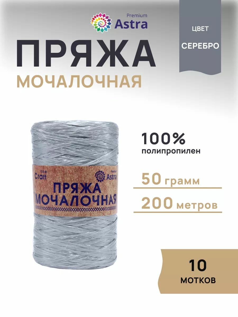 Пряжа для вязания Astra Premium 'Мочалочная' 50г, 200м (100% полипропилен) (серебро), 10 мотков