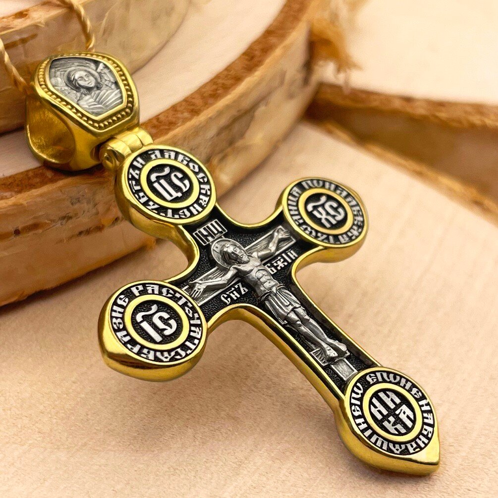 Крестик, серебро, 925 проба, золочение, оксидирование, чернение