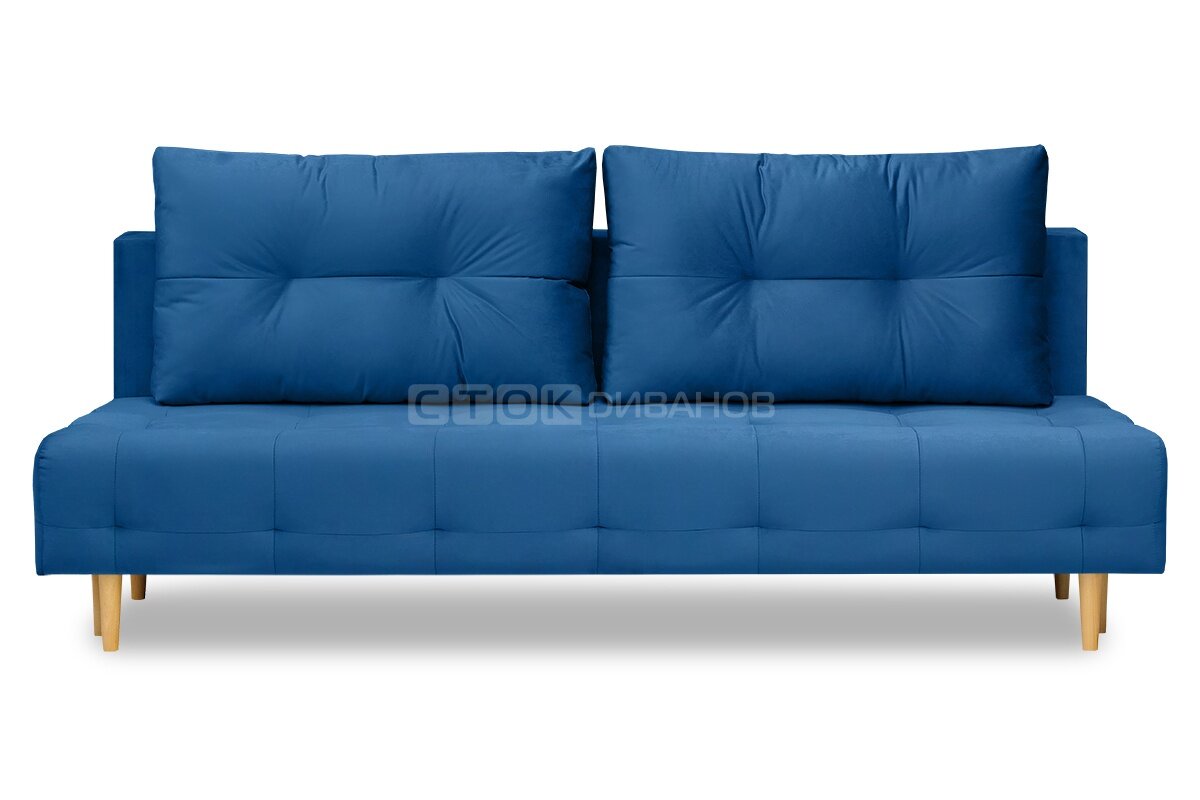 Диван Сток Диванов Kёльн, ярко-синий велюр, механизм еврокнижка, на ножках