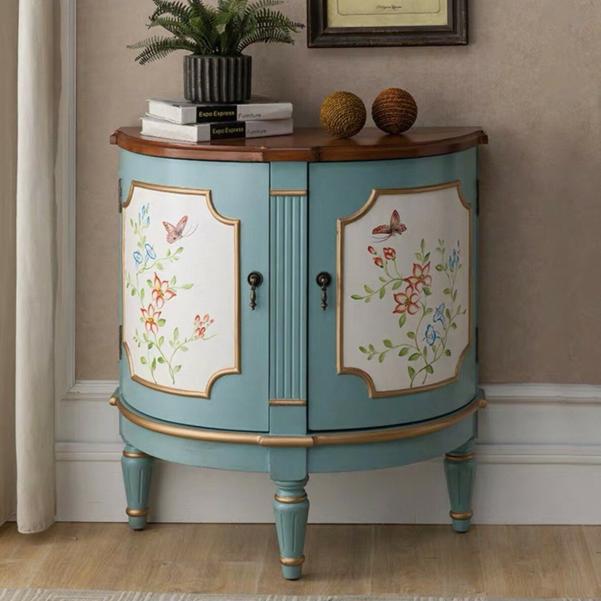 Тумба полукруглая во французском старинном стиле Dieval (Голубой+белые вставки)