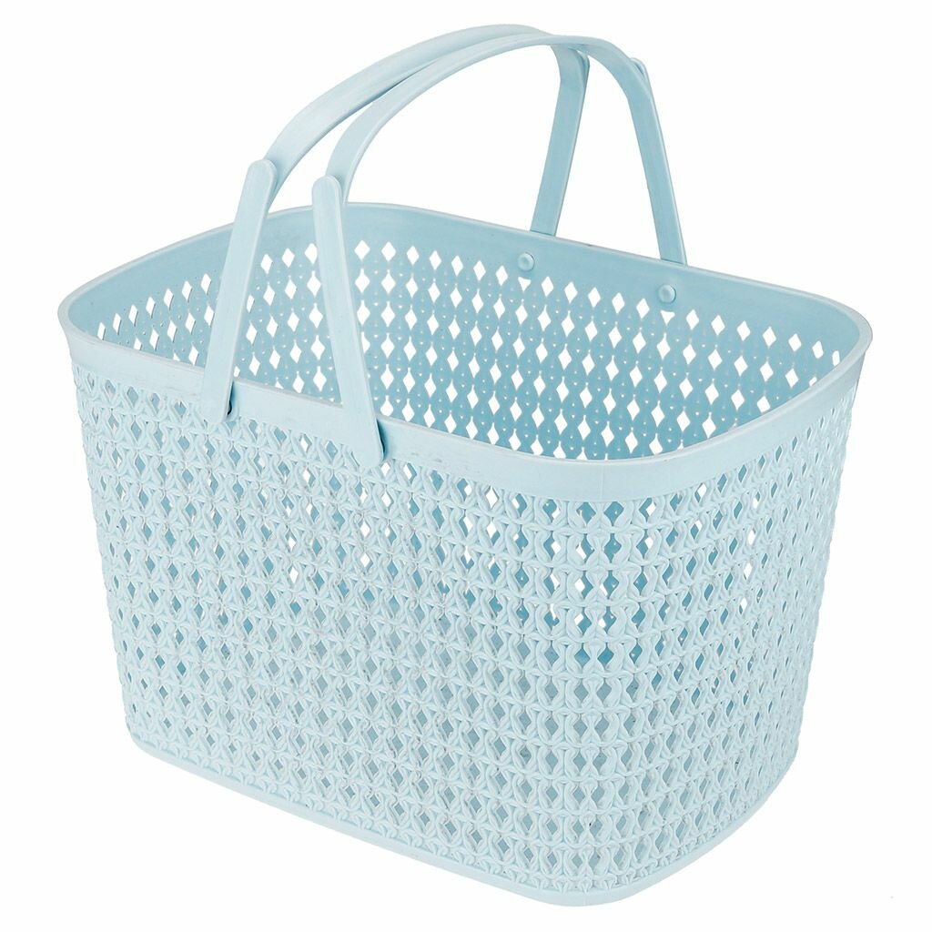 Корзина Домашняя Мода пластмассовая, для хранения, 33х 22,5 см, высота 21 см, с ручками, голубой