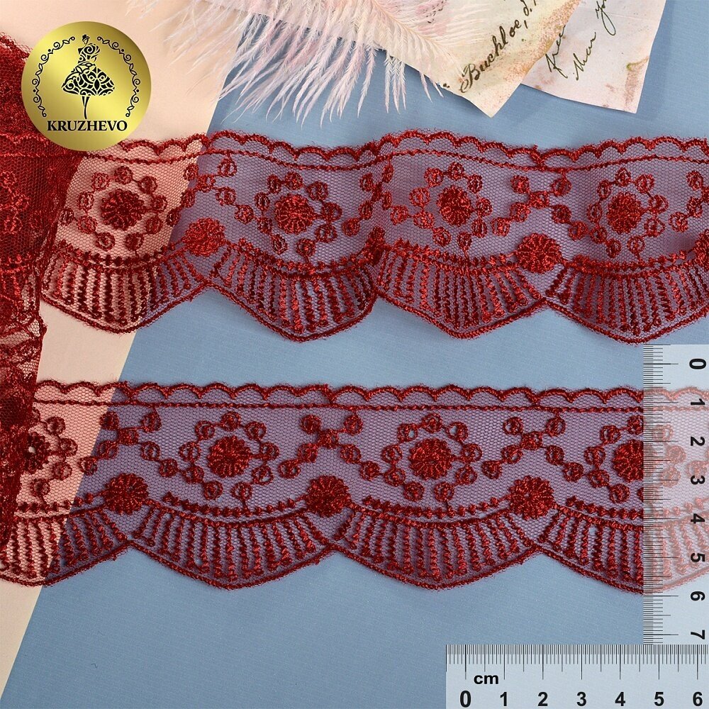 Кружево на жесткой сетке Kruzhevo Exclusive, 55 мм, цвет R4515, бордовый, 13,71 м (TBY. J2052W-2. R14515)
