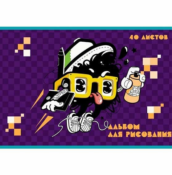 Альбом для рисования ЭКСМО "Gamer" на скобе, глянцевая ламинация, неоновая пантон, бумага офсет 110 г/м2, 40 листов (А402344)