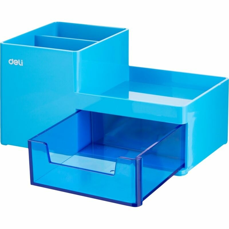 Подставка-органайзер Deli Rio, 1 выдвижной лоток, 3 отделения, синий