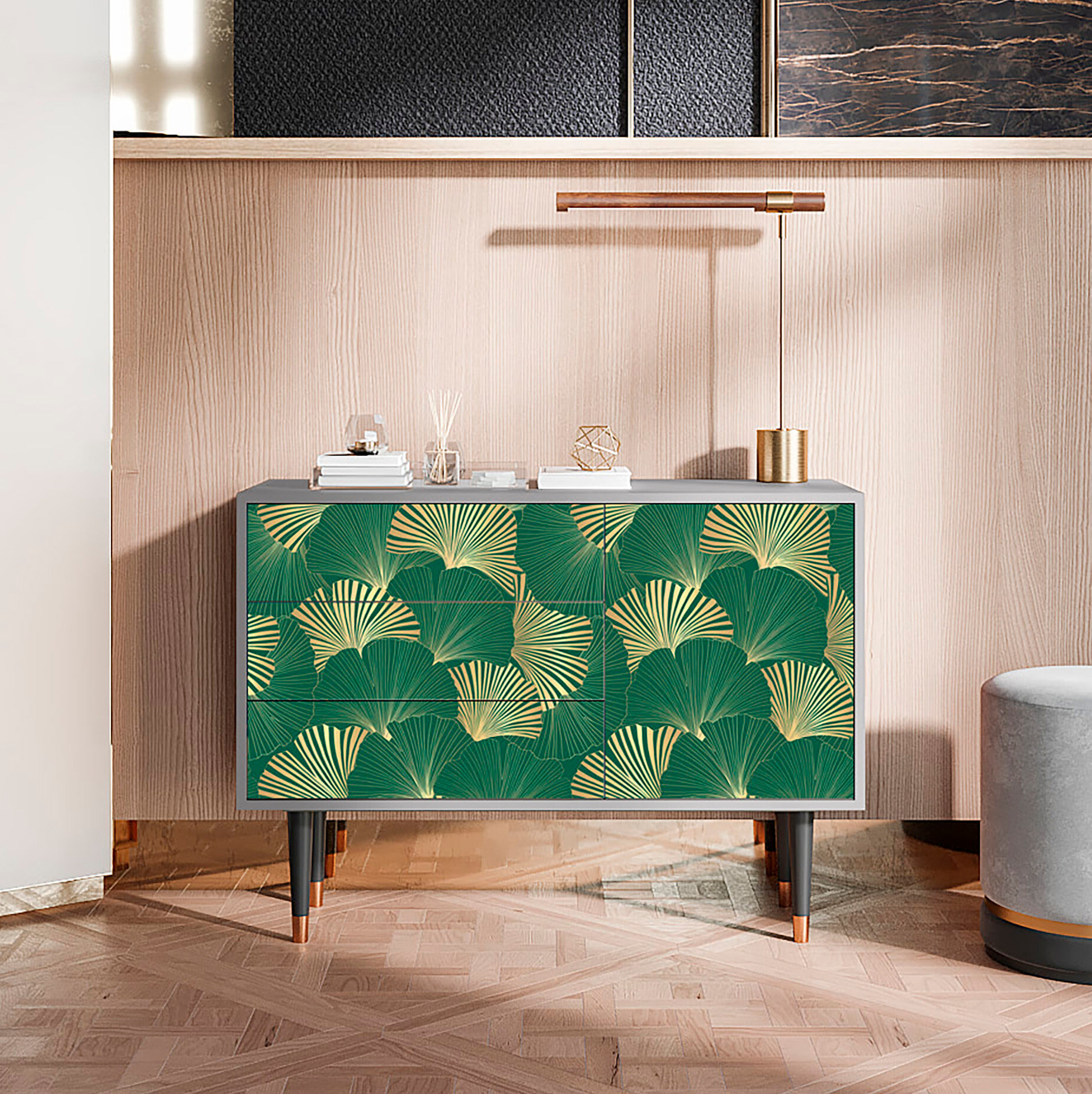 Комод - STORYZ - S3 Gold Ginkgo, Размер - 115 x 84 x 41 см, Цвет корпуса - , Серый