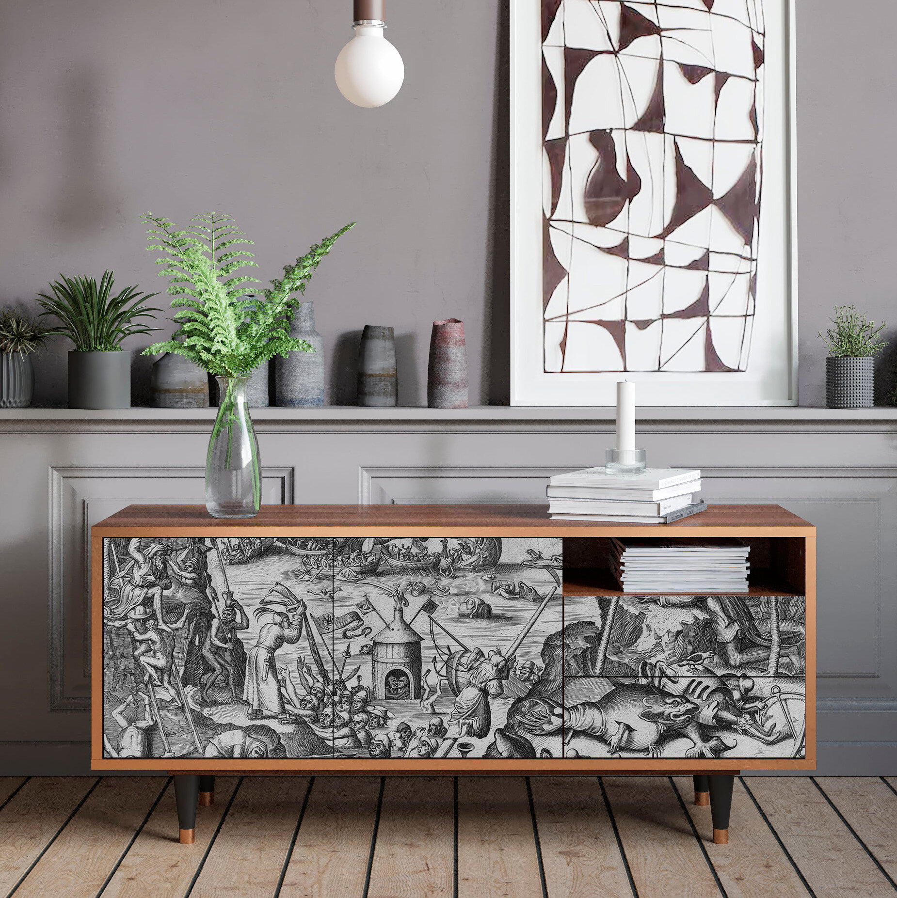 ТВ-Тумба - STORYZ - T7 The Temptation of Saint Anthony by Pieter Breugel, Размер - 125 x 56 x 41 см, Цвет корпуса - , Орех