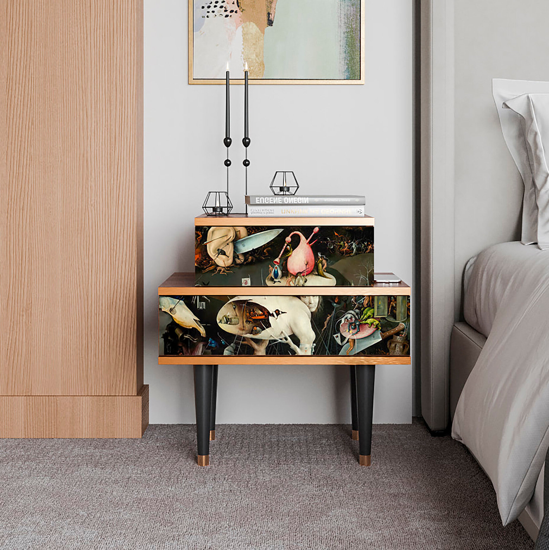 Прикроватная тумба - STORYZ - NS1 The Garden of Earthly Delights by Hieronymus Bosch, Размер - 58 x 58 x 41 см, Цвет корпуса - , Орех