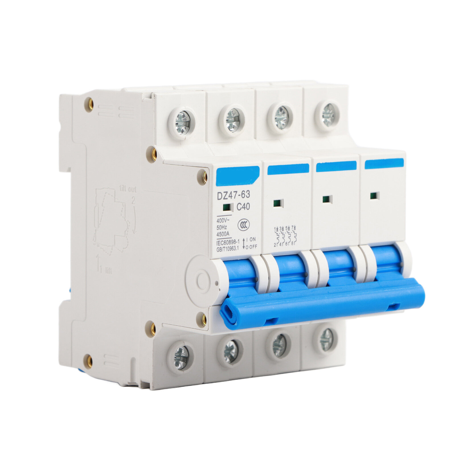 Миниатюрный автоматический выключатель DZ47‑63 4P 40A 400V 50Hz