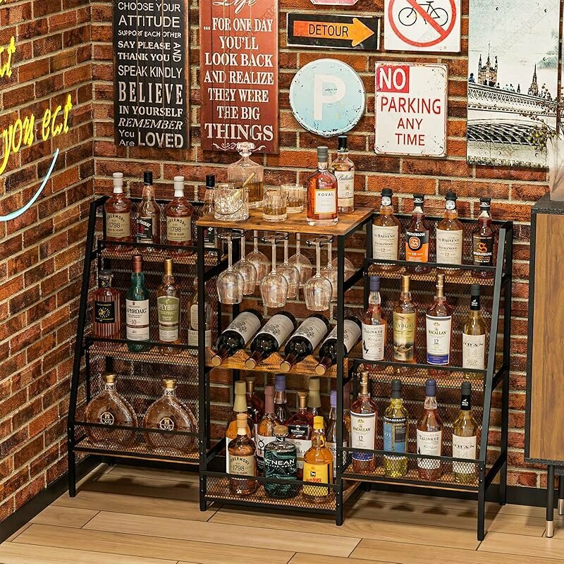 6-ярусный ступенчатый барный шкаф с держателем для стекла