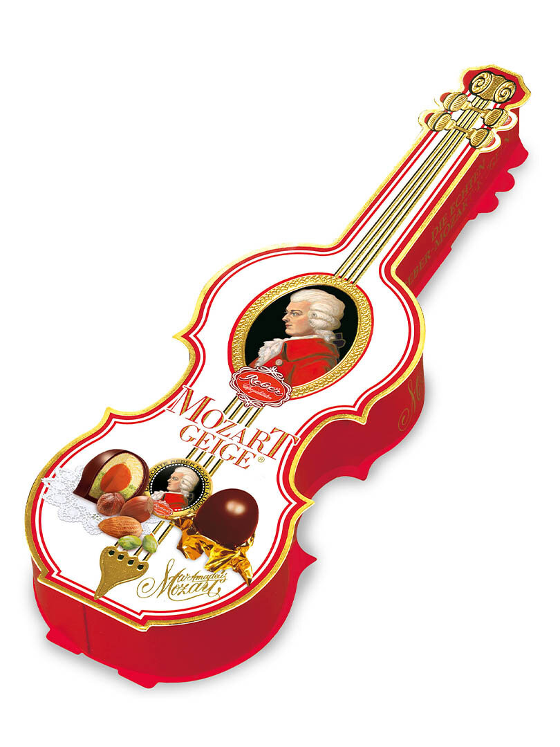 Шоколадные конфеты Reber Mozart Скрипка темный и молочный шоколад с марципаном и нугой, 140г