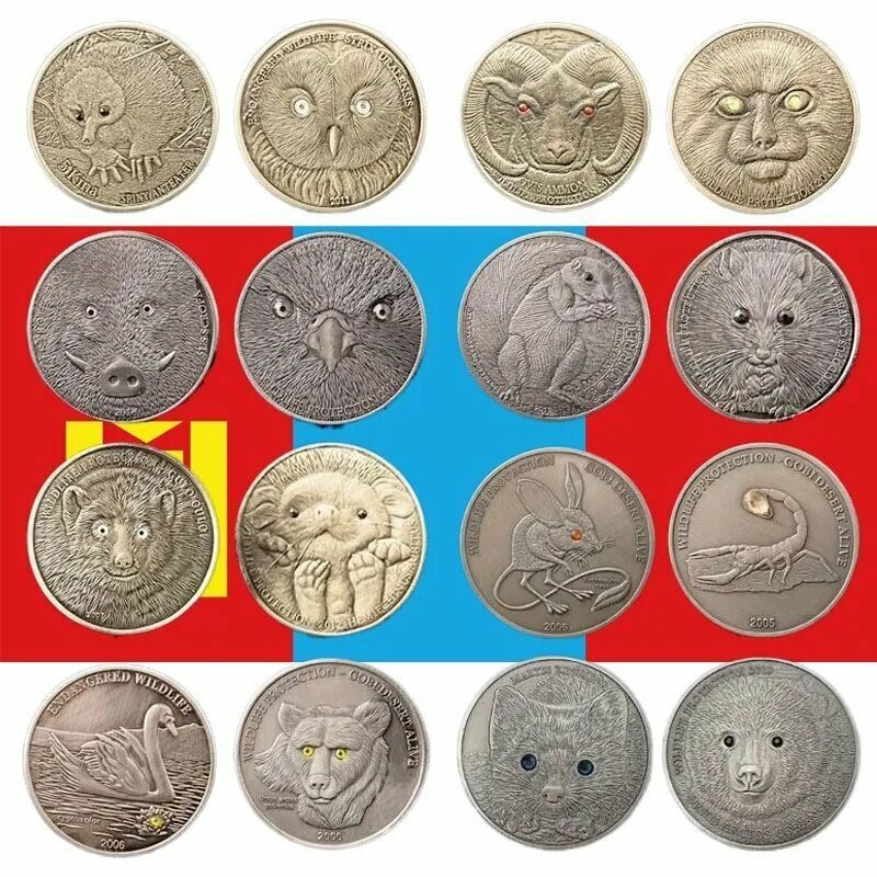 Монголия Животные Коллекция серебряных монет 16 штук